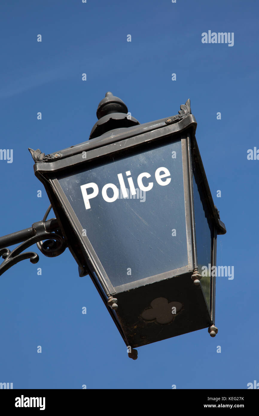 Blue Police Sign against Sky Background Stock Photo - Alamy
