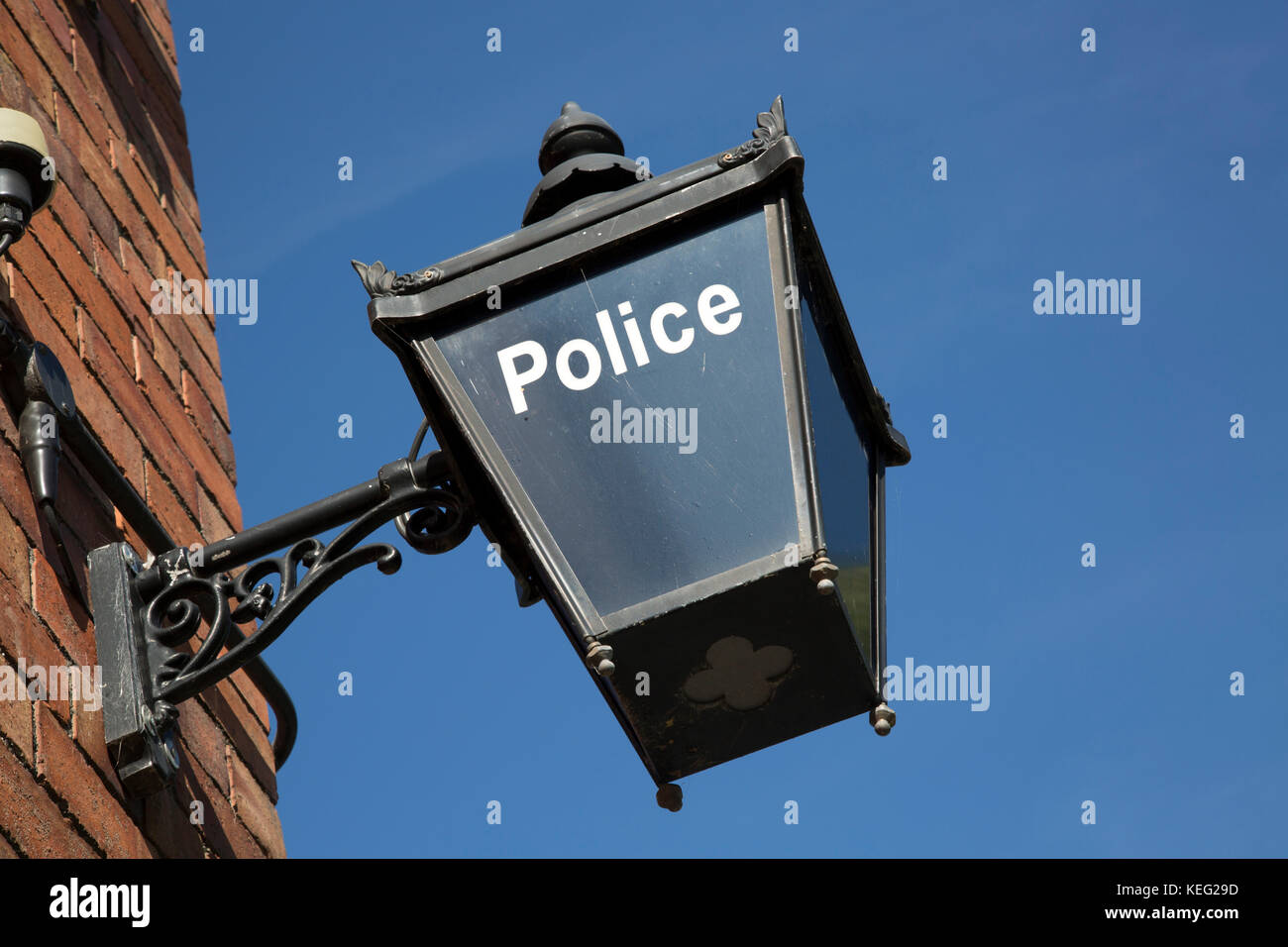 Blue Police Sign against Sky Background Stock Photo - Alamy