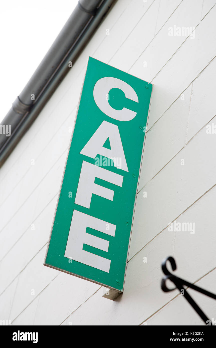 Green Cafe Sign on Diagonal Slant Stock Photo - Alamy
