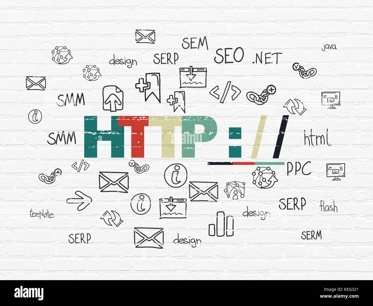 Web development concept: Http : / / on wall background Stock Photo - Alamy