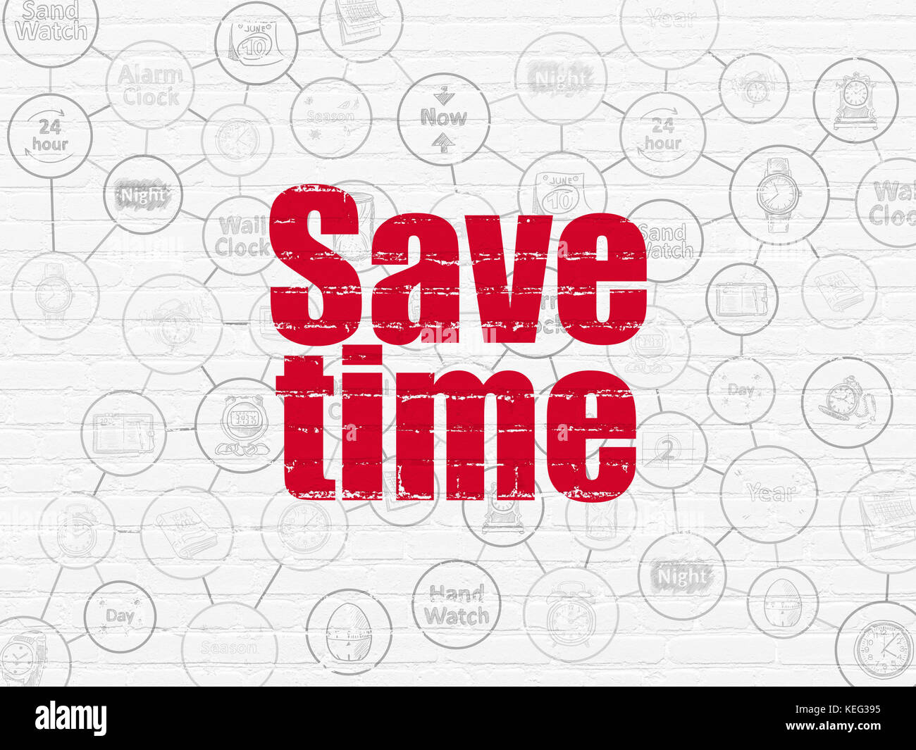 Timeline concept: Save Time on wall background Stock Photo - Alamy