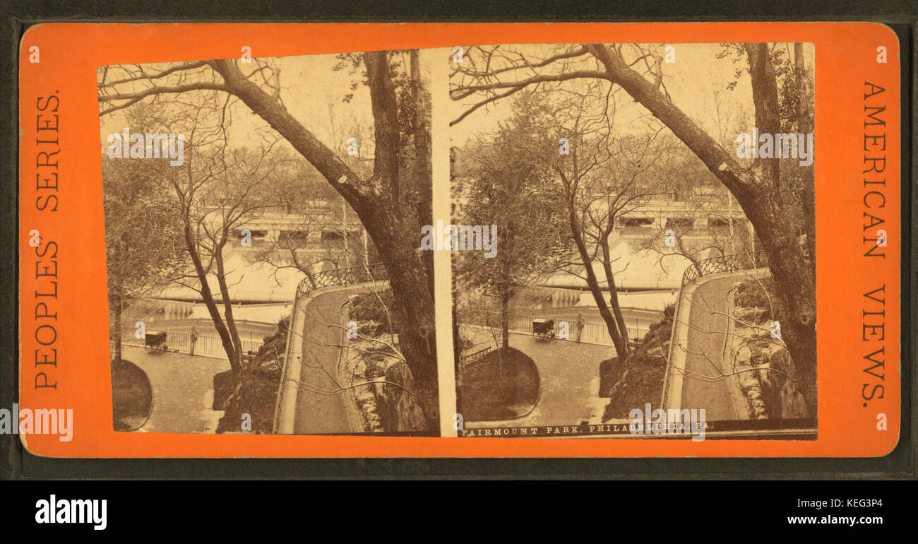This stereoscopic view shows Fairmount Park in Philadelphia, offering a ...