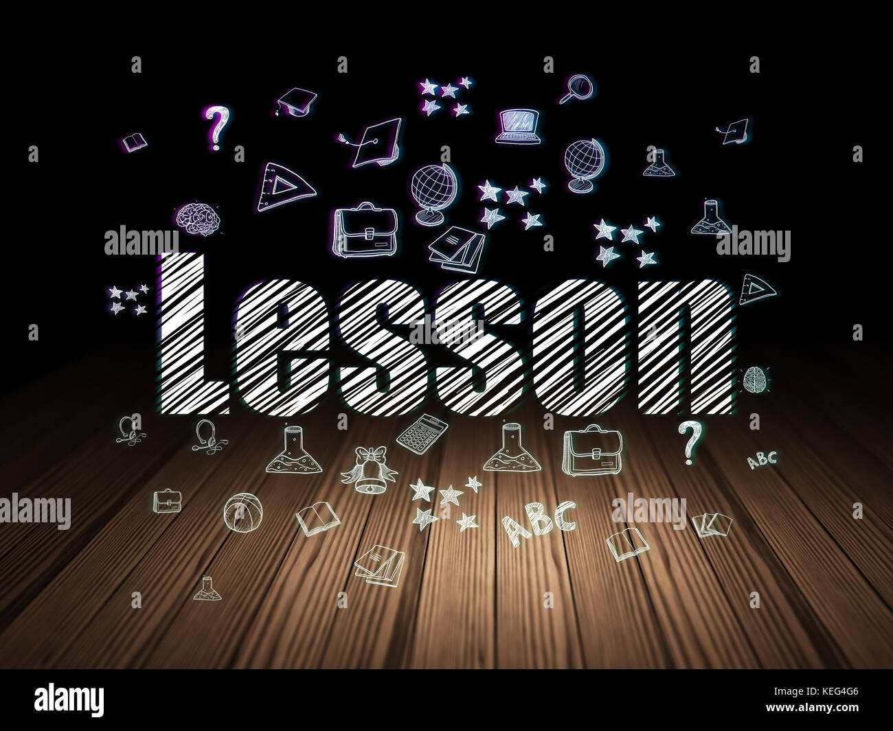 Learning concept: Lesson in grunge dark room Stock Photo - Alamy
