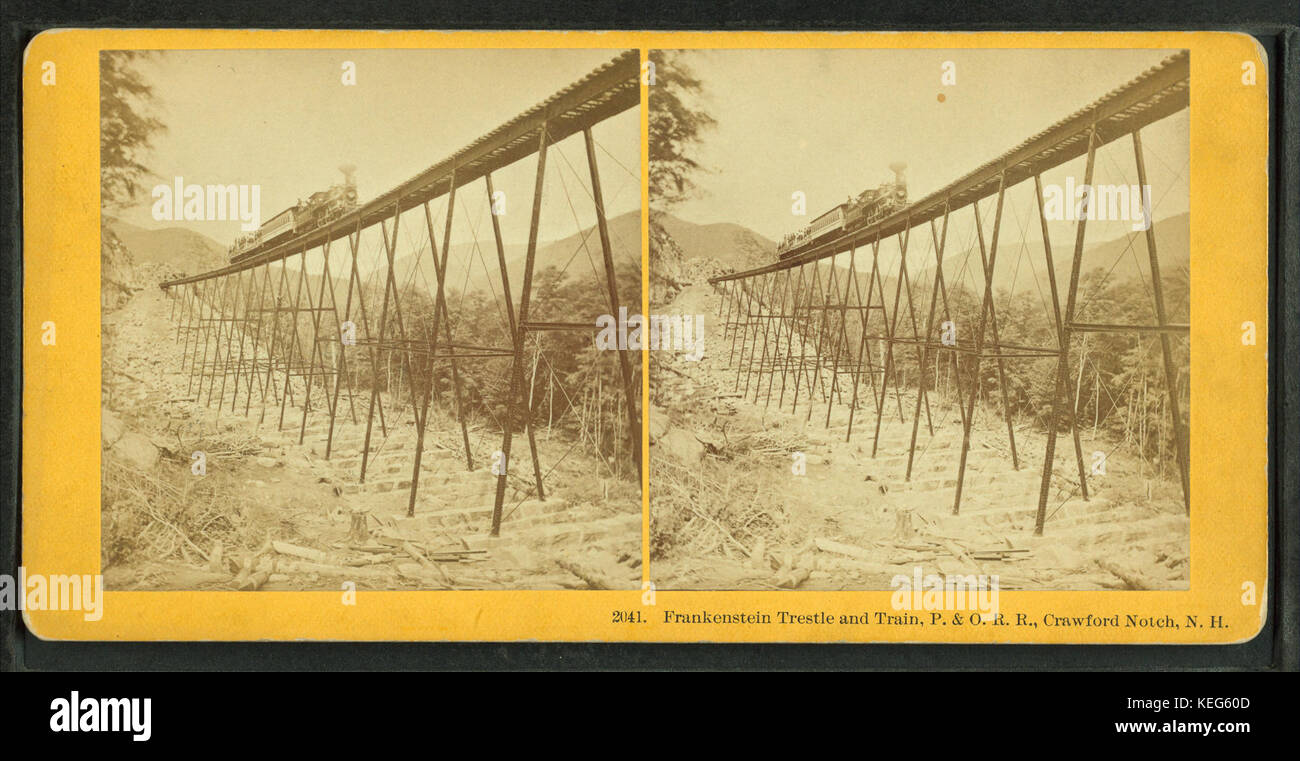 Frankenstein Trestle and Train, P. & O.R.R., Crawford Notch, N.H, from ...