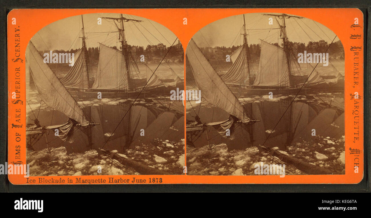 Ice blockade in Marquette Harbor, June 1873, by Childs, B. F Stock ...