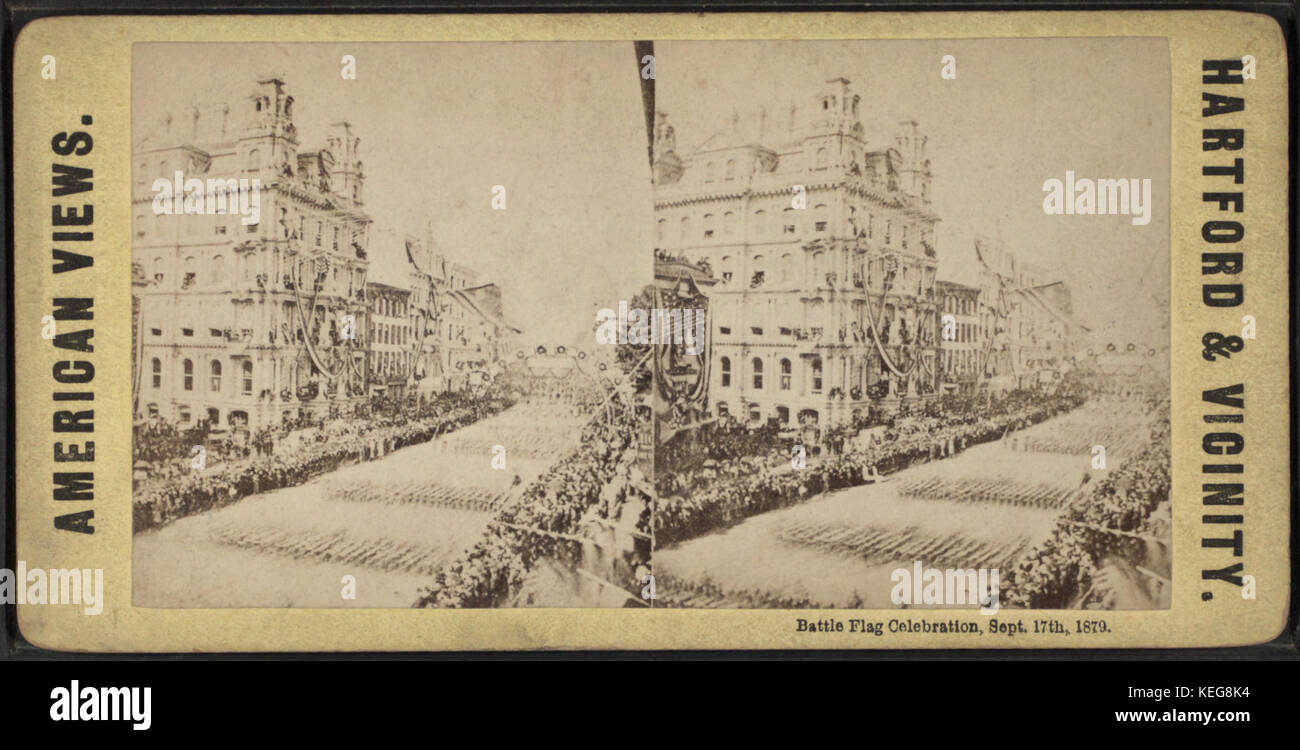 This stereoscopic image captures the celebration of a battle flag event ...