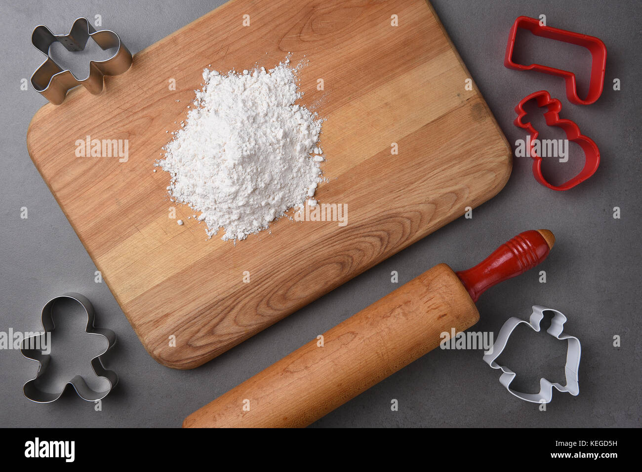Top view of the preparations for baking Christmas Cookies with rolling ...
