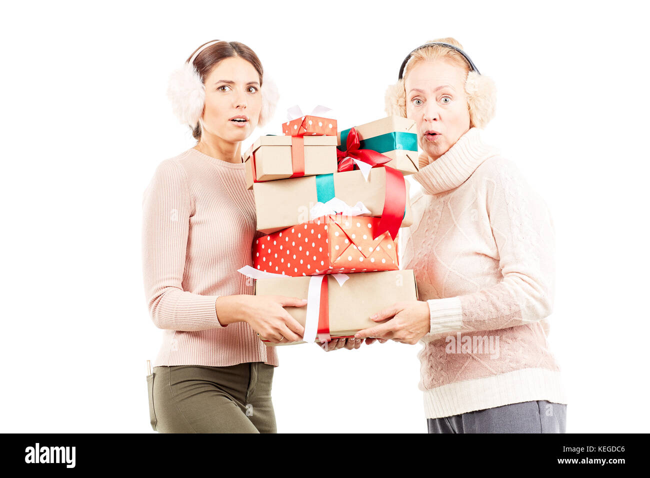 Exchanging Xmas gifts Stock Photo - Alamy