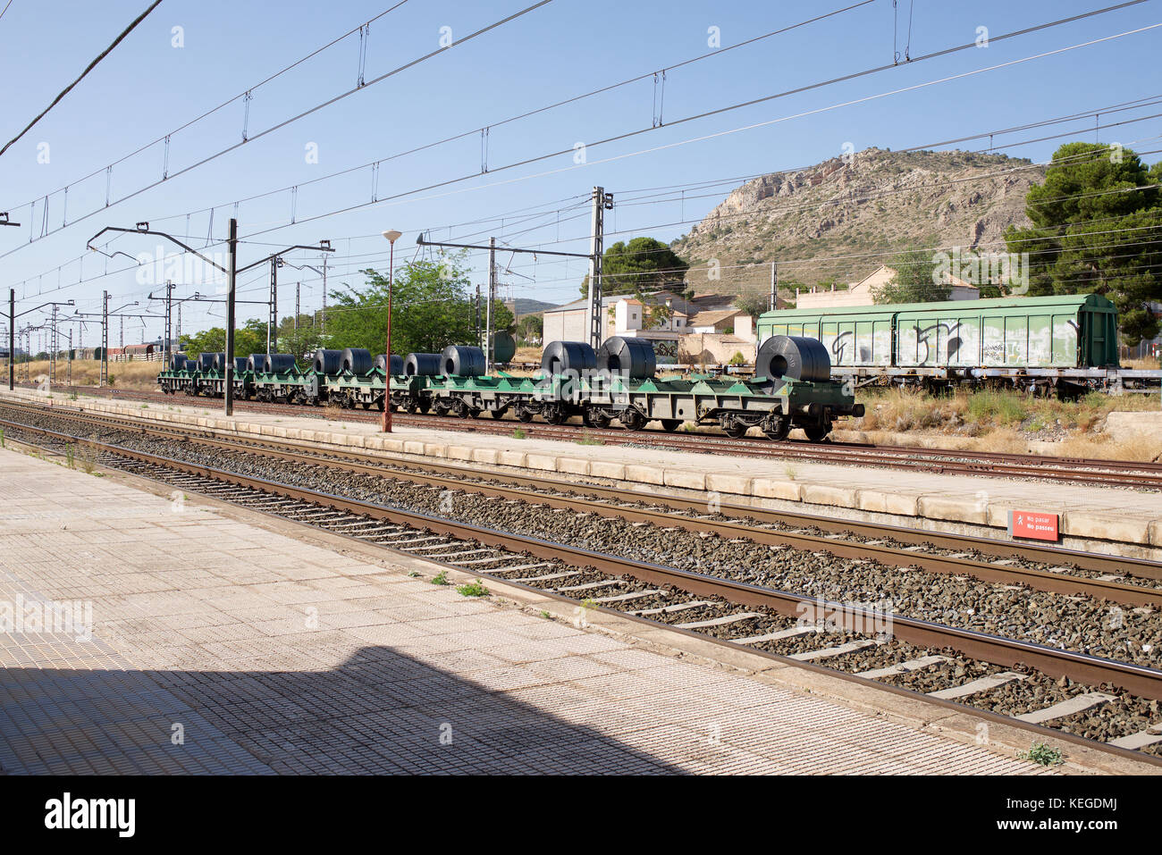 The railway sidings at La Encina, Province of Alicante, Spain Stock ...
