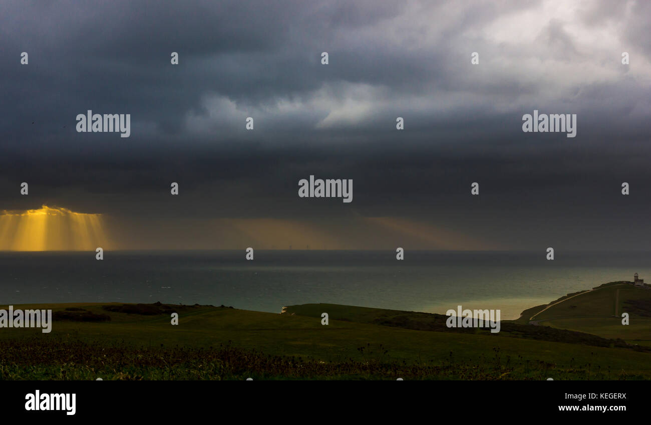 Suns rays falling onto the sea at the South Coast of the UK Stock Photo ...