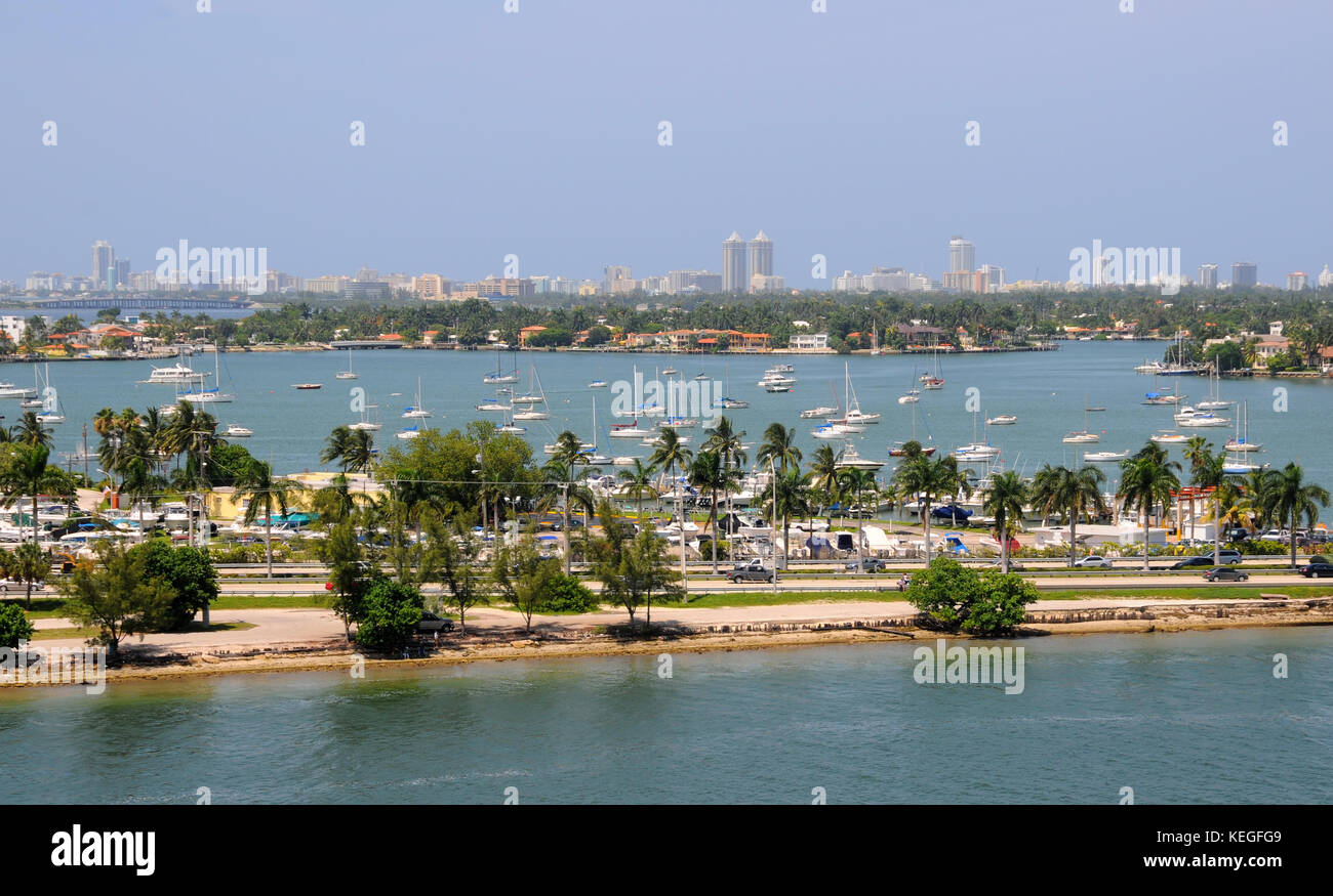 tropical scenery from Miami with Miami Beach on the horizon Stock Photo ...