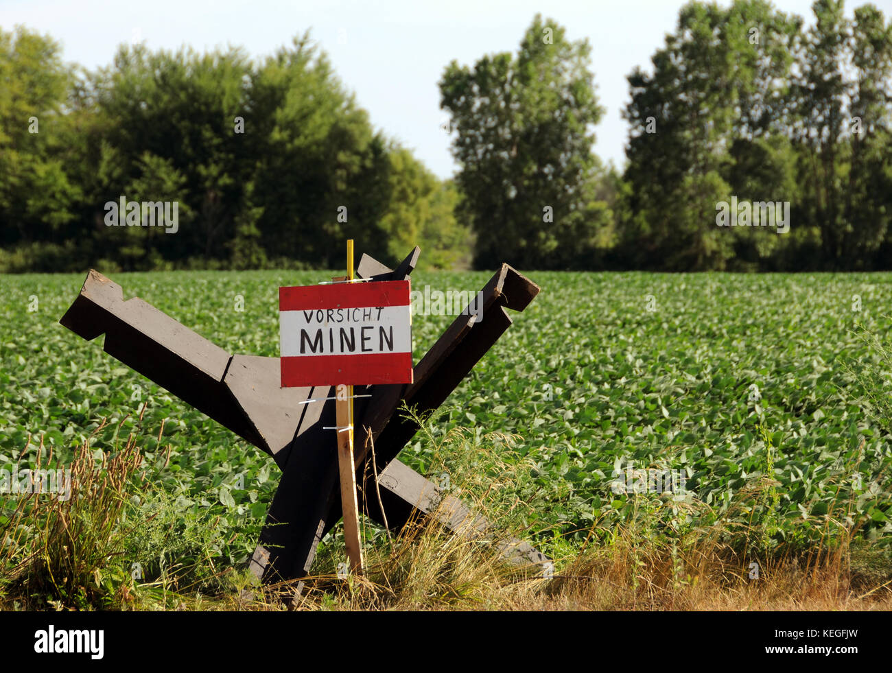 World War II era sign on mine field Stock Photo - Alamy