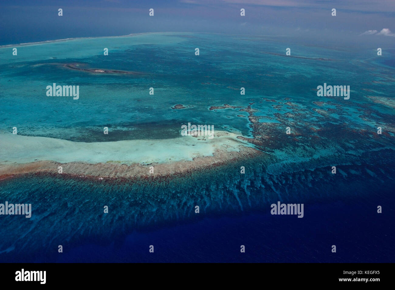 aerial view of Turneffe Atoll ( Turneffe Island ), showing barrier reef ...