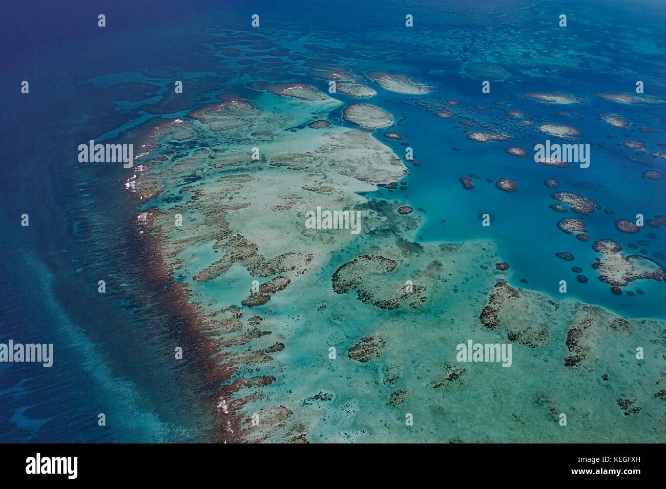 aerial view of southern Belize barrier reef, showing Gladden Spit ...