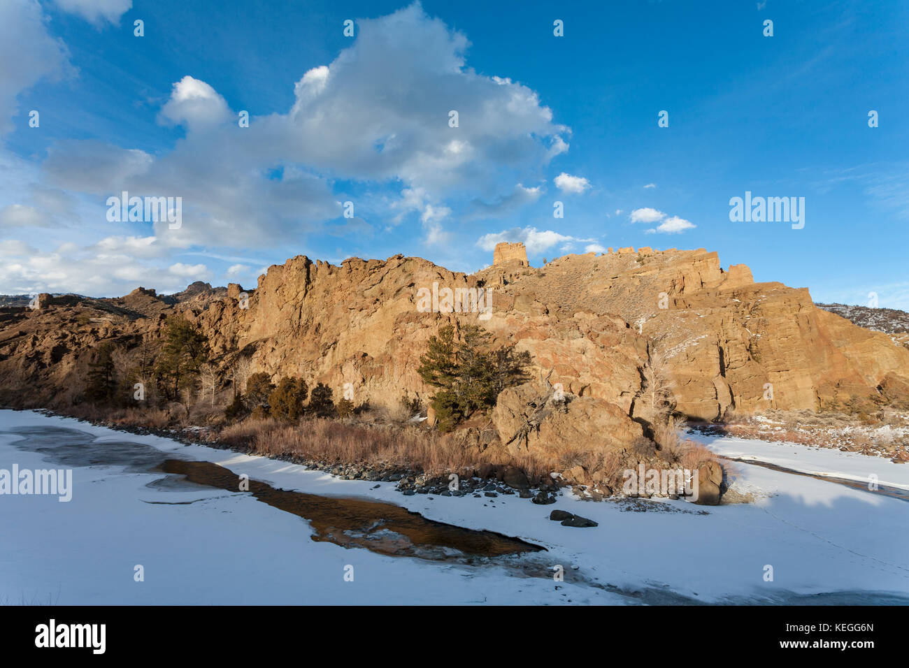 Shoshone River in the Shoshone National Forest of Wyoming during winter ...