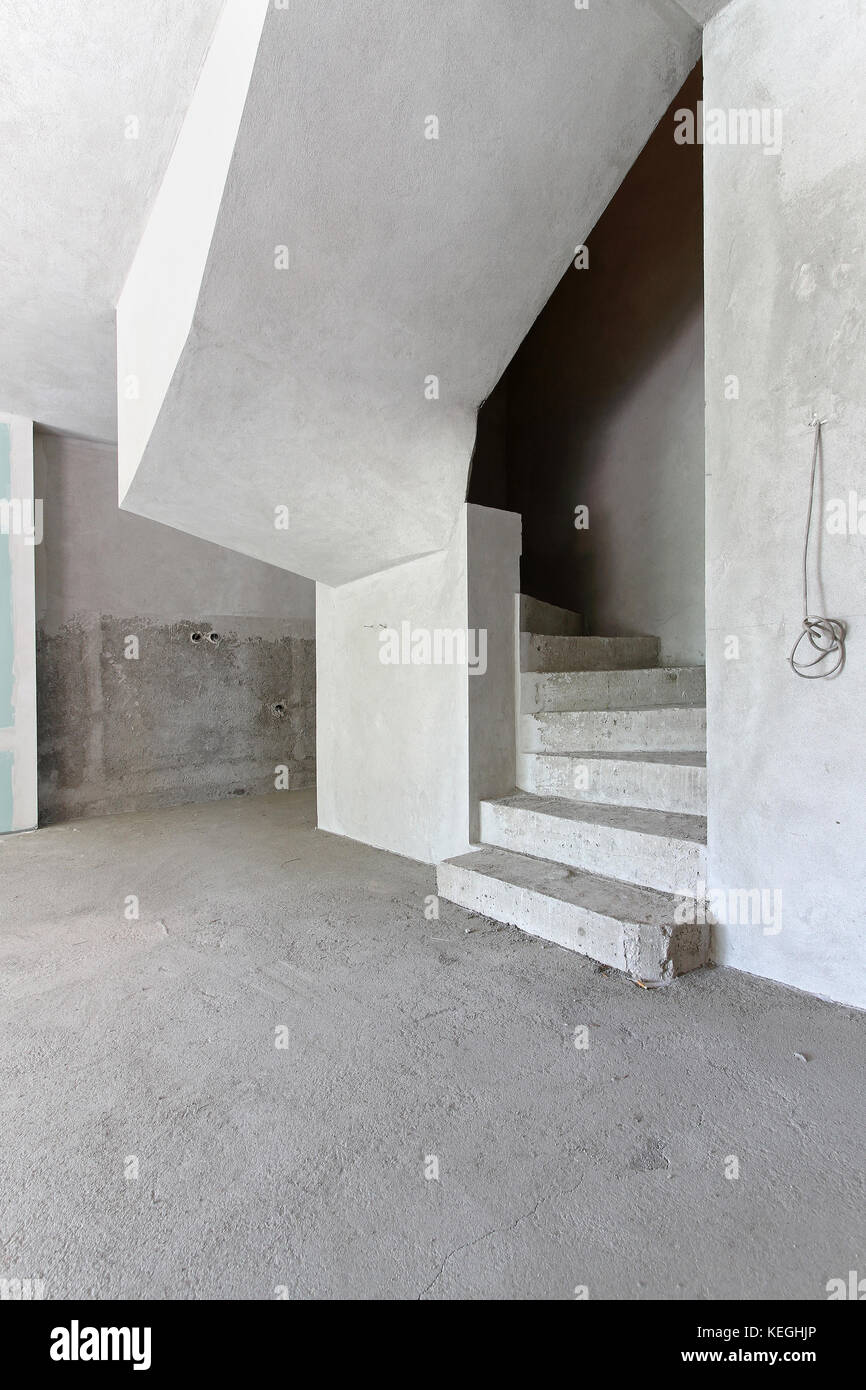Empty unfinished house interior during construction works Stock Photo ...