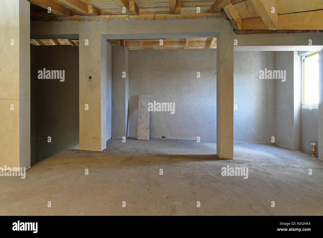 Empty unfinished house interior during construction works Stock Photo ...