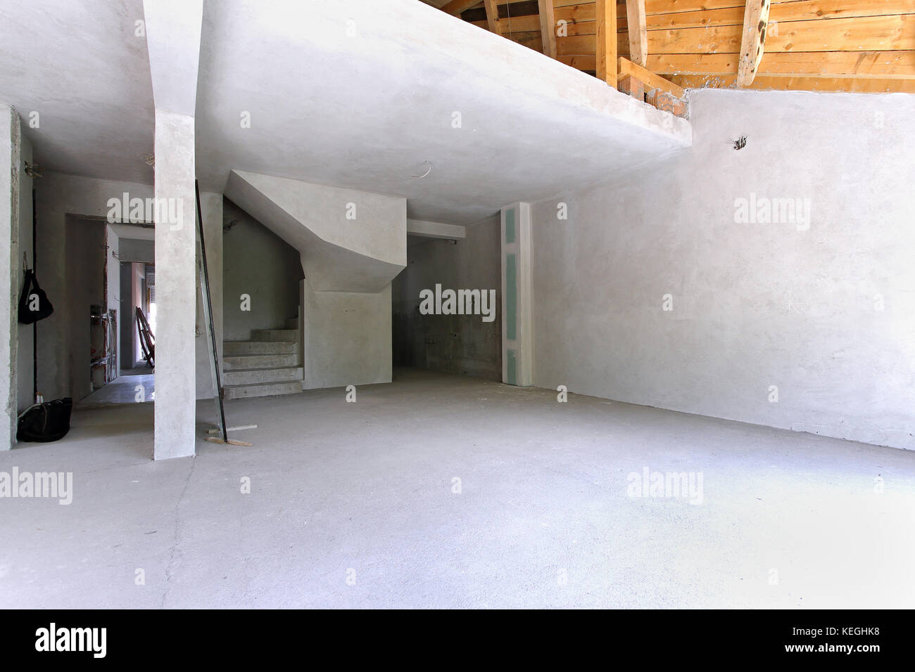 Empty unfinished house interior during construction works Stock Photo ...