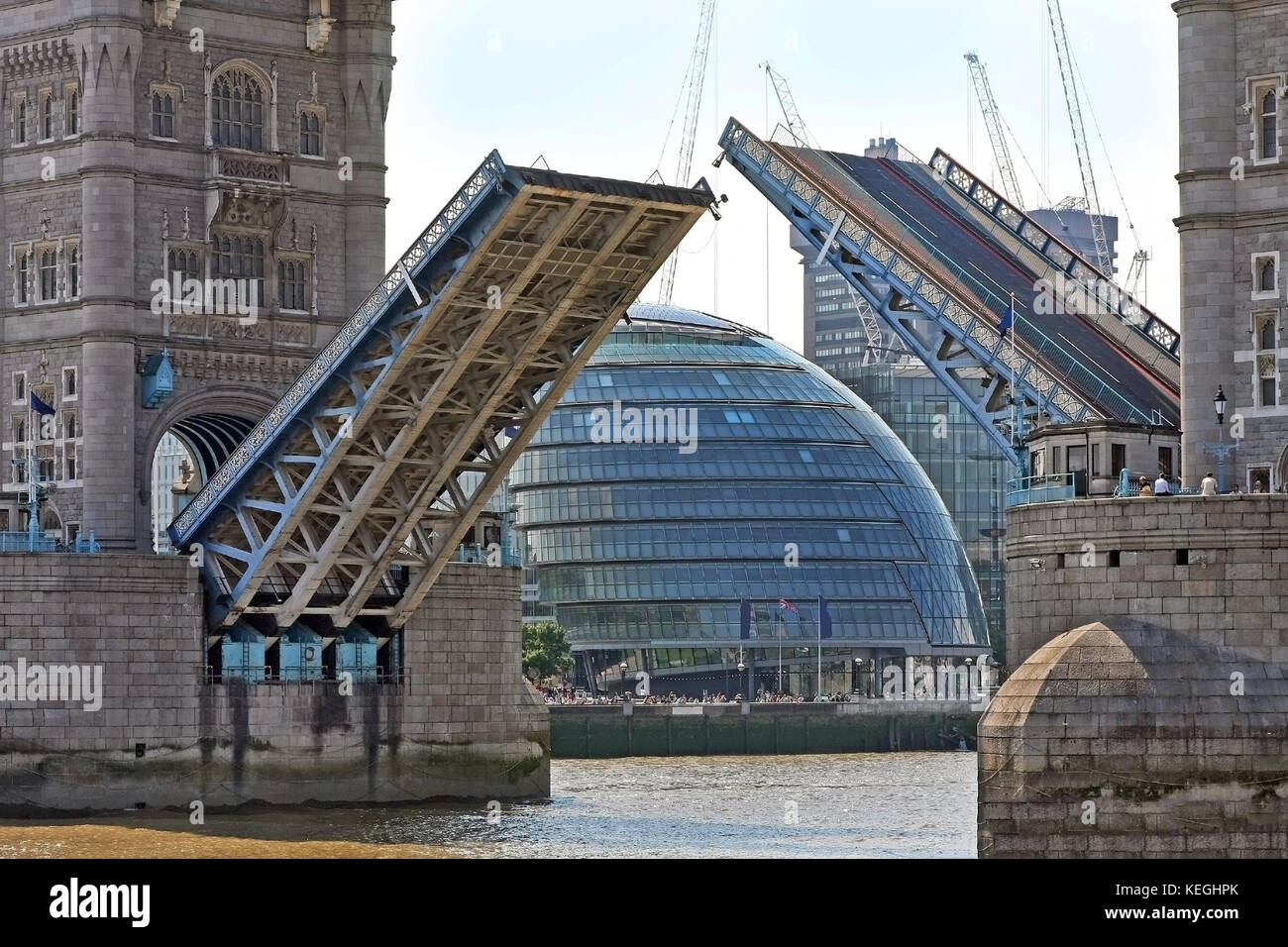 Tower bridge in London raised span to allow tall ships to pass through ...