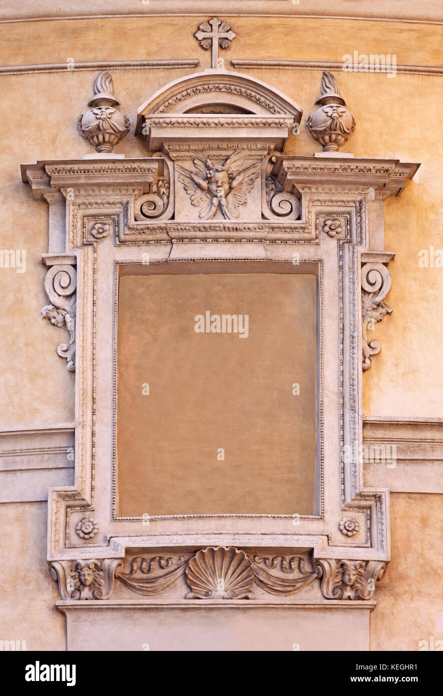 Stone frame detail on old architecture building wall Stock Photo - Alamy