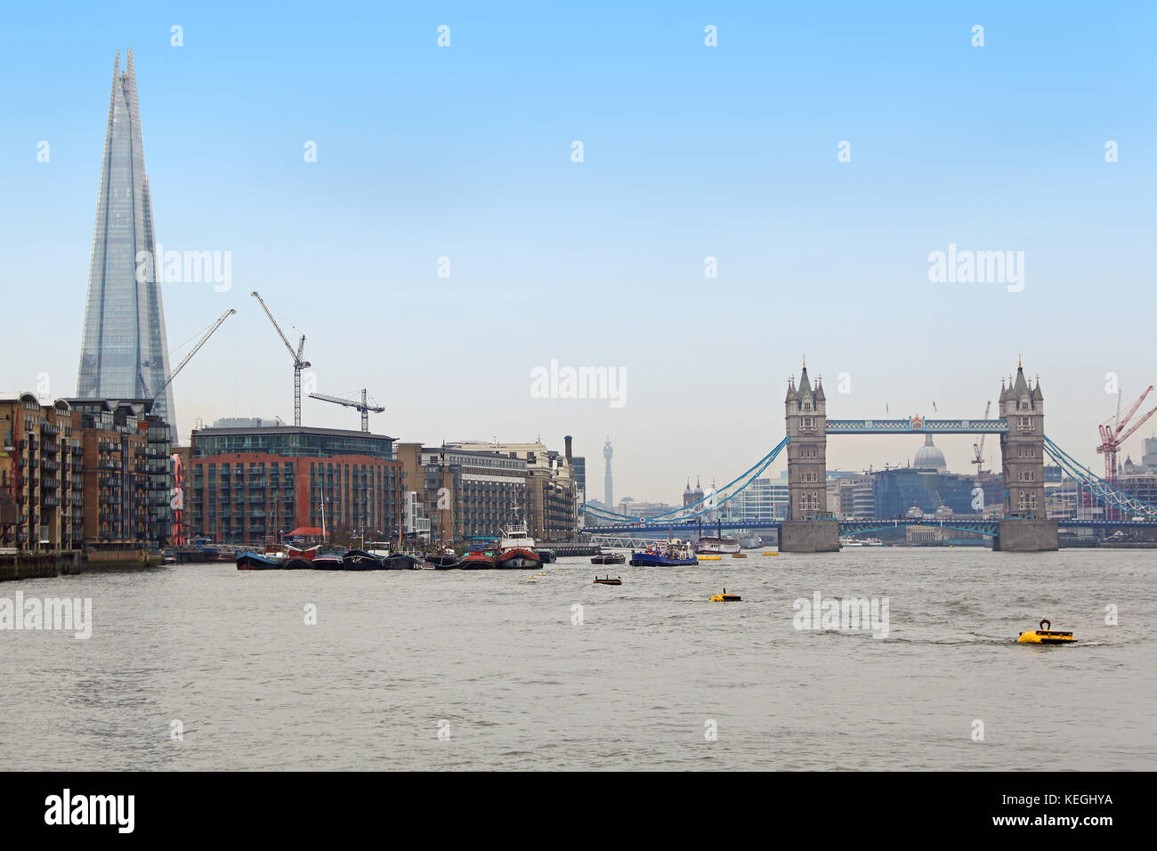 London cityscape with famous landmarks over Thames river Stock Photo ...