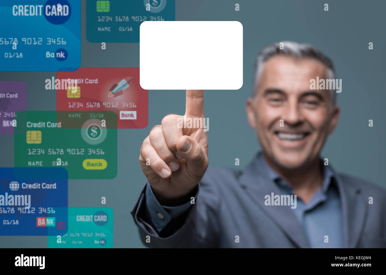 businessman-selecting-a-credit-card-on-a-visual-interactive-interface-and-choosing-a-payment