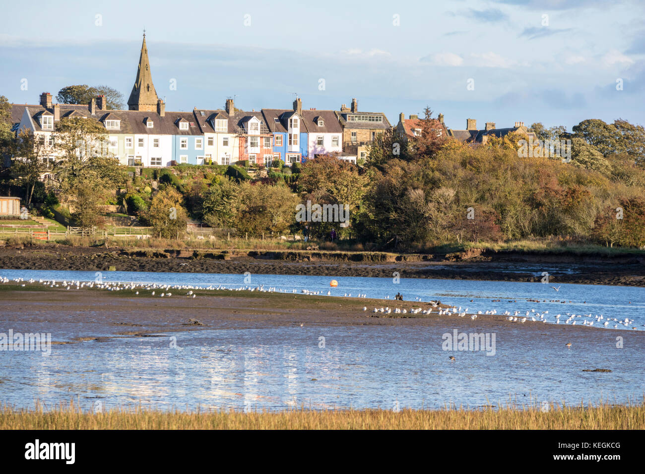 Looking across the River Aln towards the coastal village of Alnmouth ...