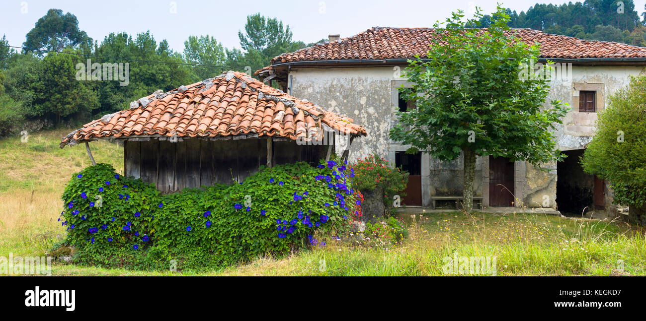 Traditional home with raised hay barn near Valle de Valdeon in Picos de ...