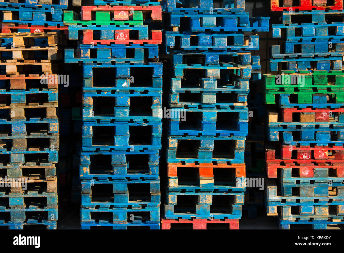 Stacked fishermen's wooden pallets at San Vicente de la Barquera ...