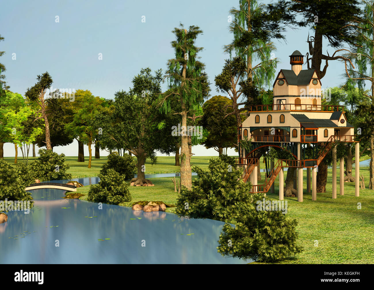 3D rendering of a lodge style treehouse Stock Photo - Alamy
