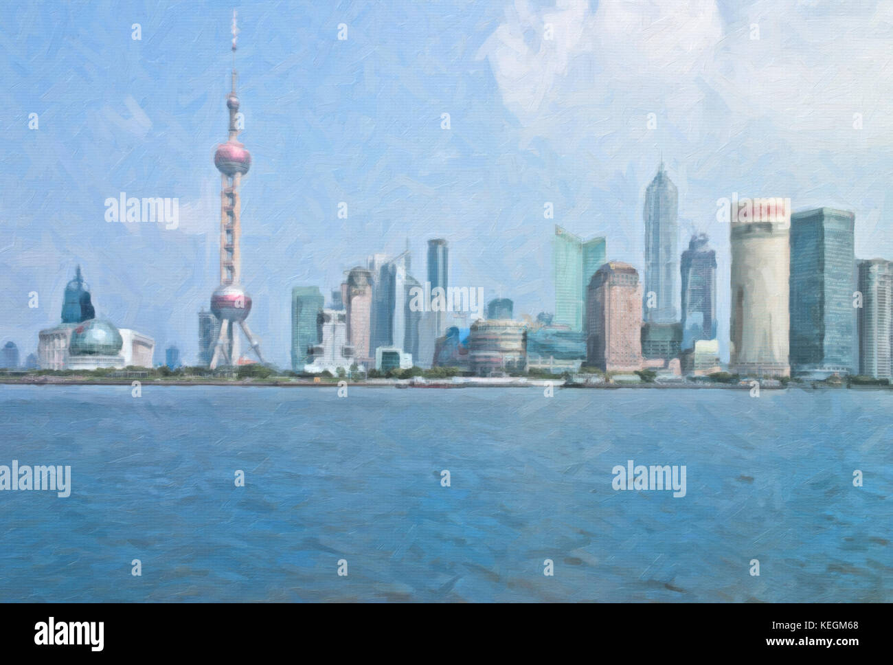 Oil painting style picture of view of skyscrapers in Shanghai Stock ...