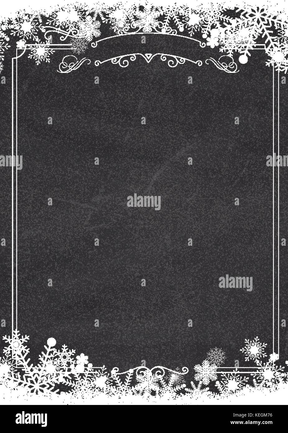A4 size vertical Cafe menu - ornamental winter snowflake, retro border ...