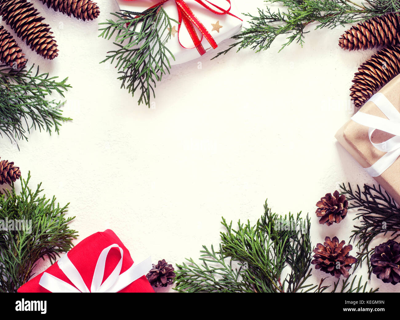 Christmas natural background. Frame made of natural coniferous branches ...
