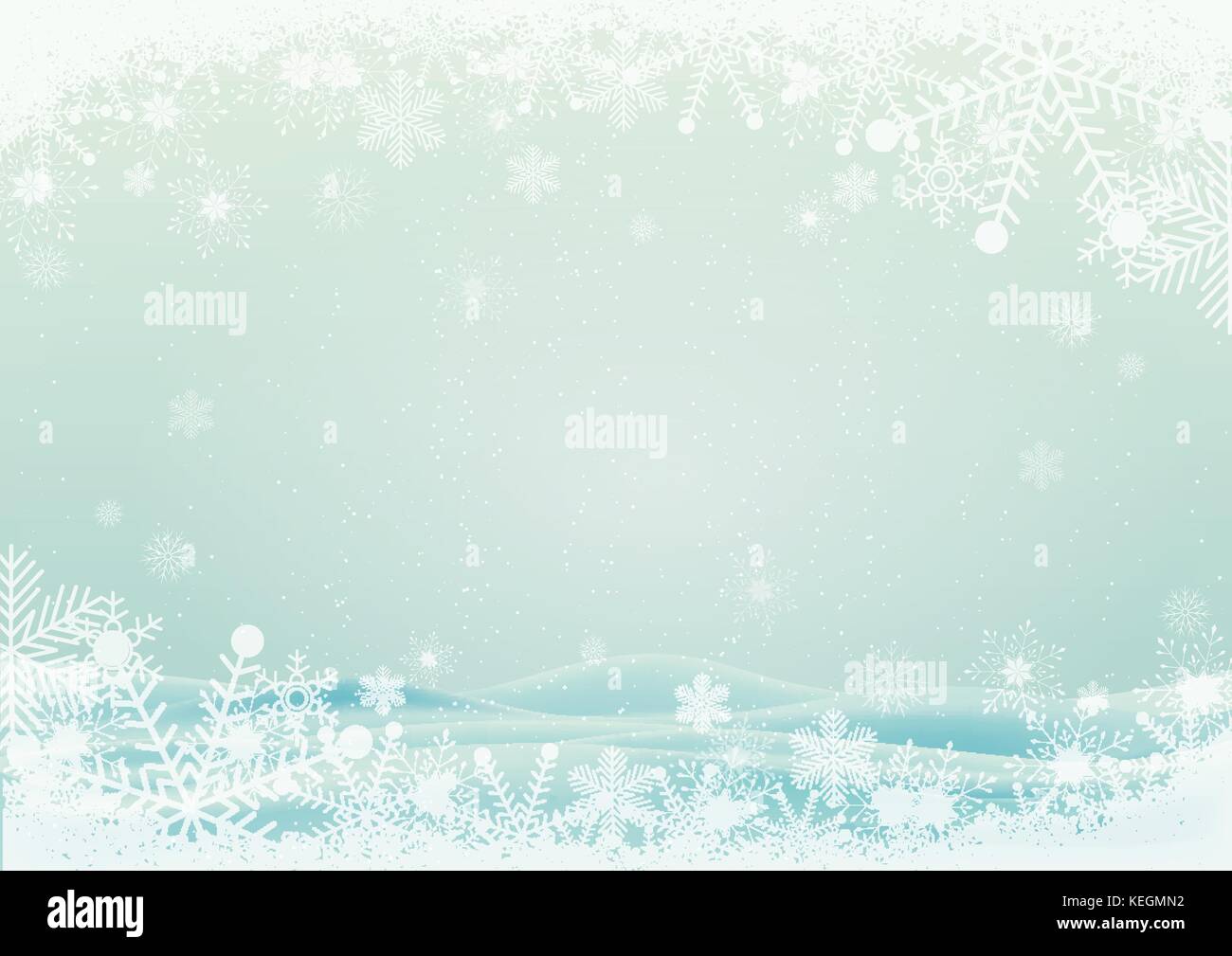 Horizontal winter gradient green Christmas background with snowflake ...