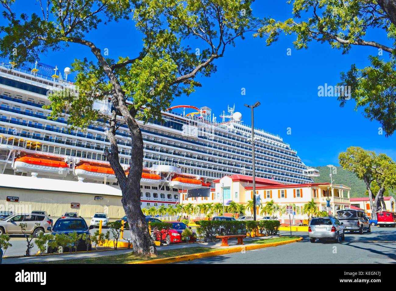 St Thomas, US Virgin Islands, January 2015 - large cruise ship in port ...