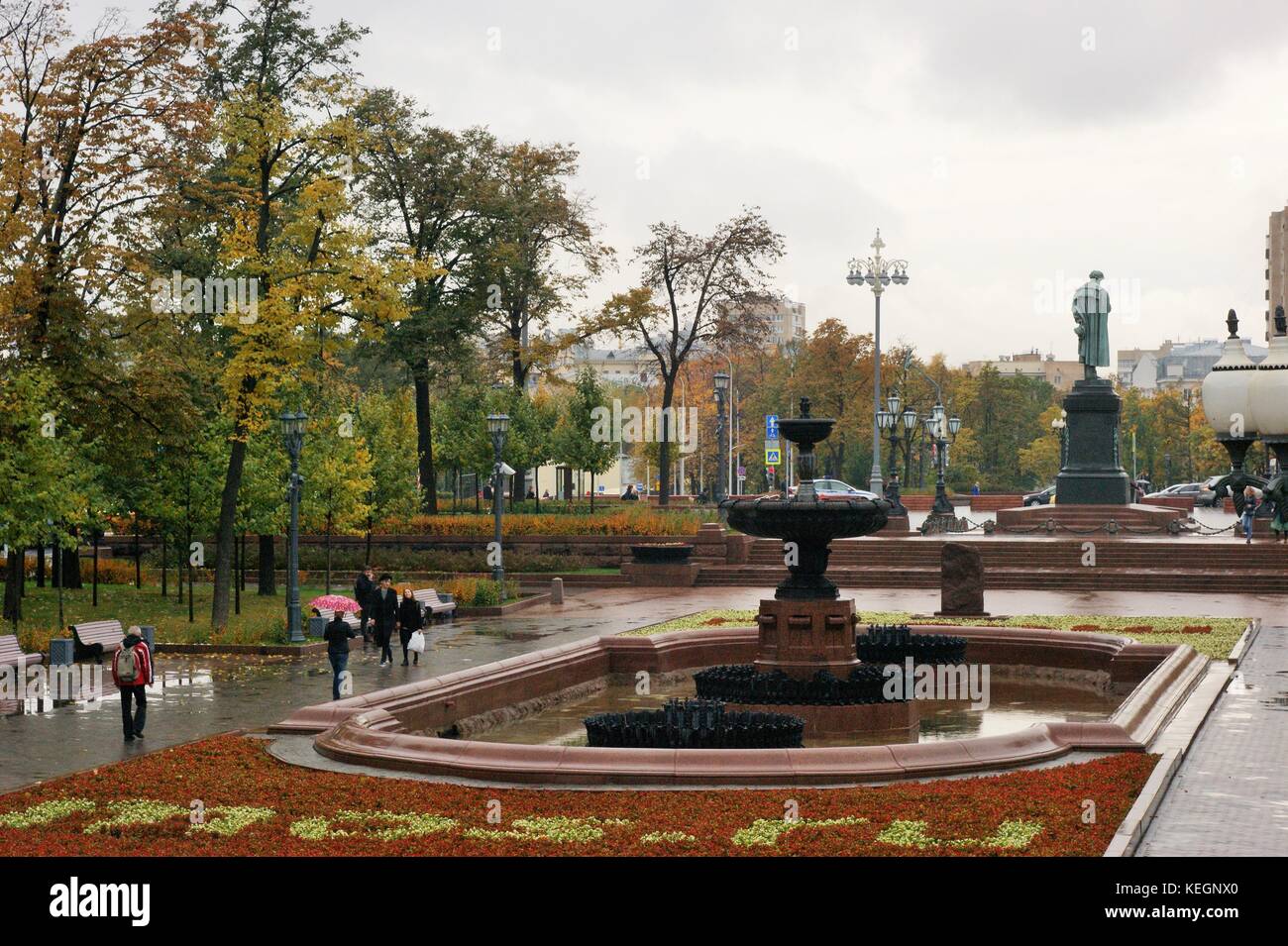 Fountain on Pushkin square complements the architectural ensemble Stock ...