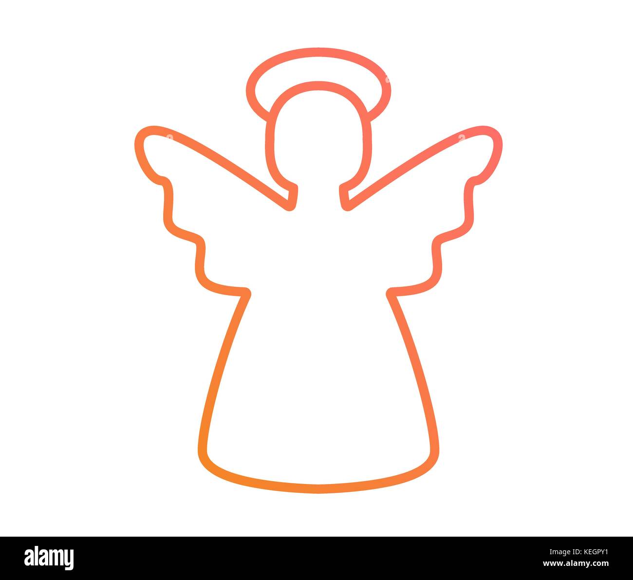 Isolated vector colorful gradient pink to orange Christmas angel line ...
