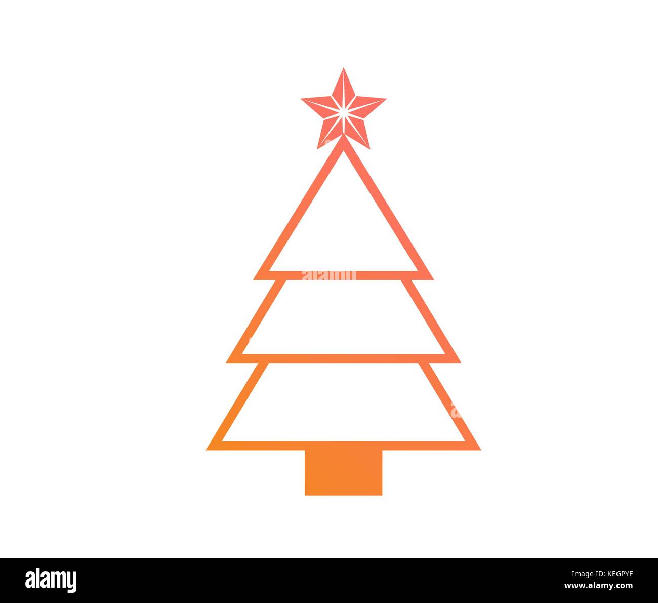 Isolated vector colorful gradient pink to orange Christmas tree flat ...