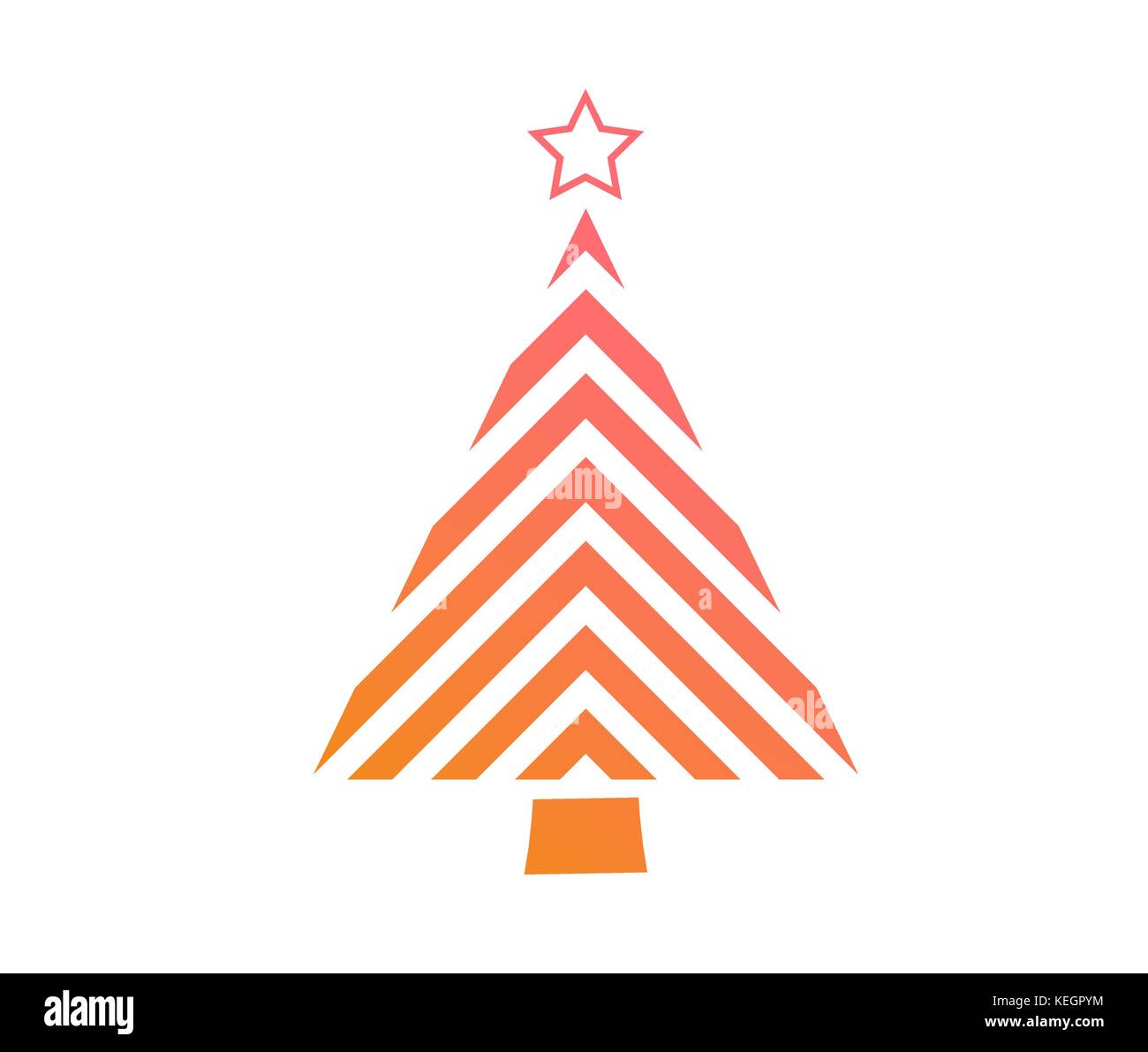 Isolated vector colorful gradient pink to orange Christmas tree flat ...