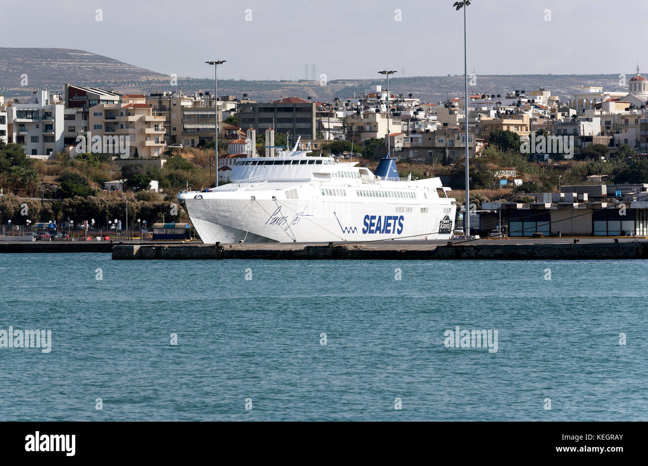 The Port of Heraklion, Crete, Greece, October 2017. A high speed ferry ...