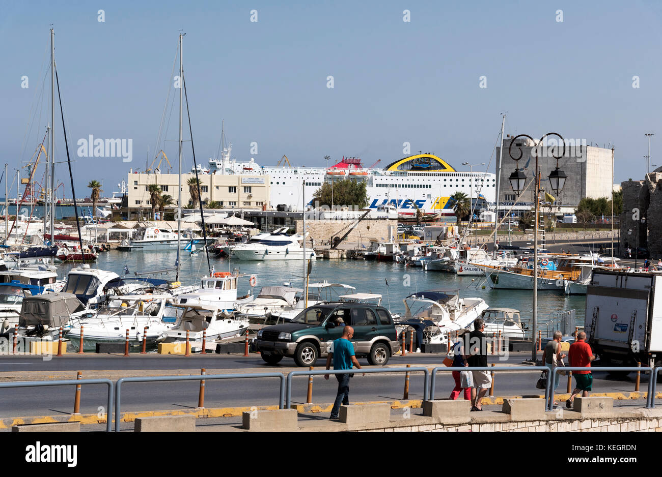 The Port of Heraklion, Crete, Greece, October 2017. Ferries viewed ...