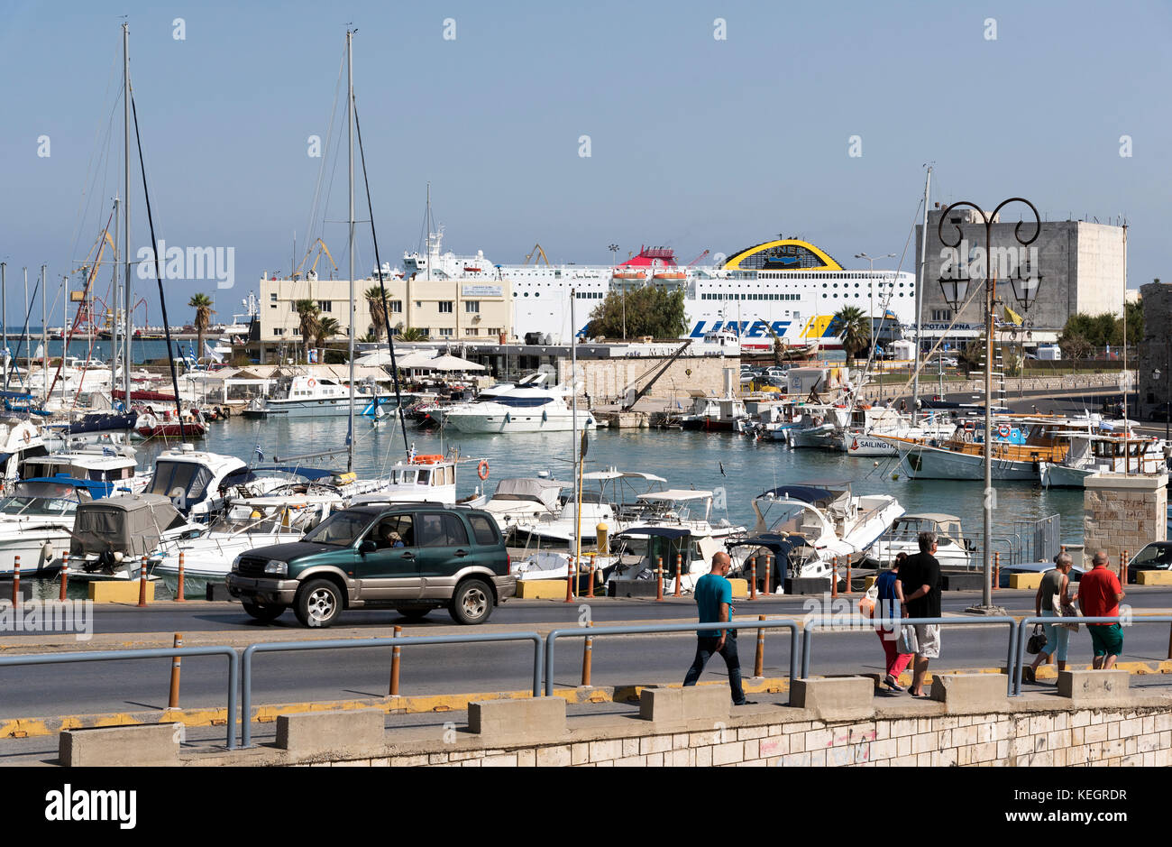 The Port of Heraklion, Crete, Greece, October 2017. Ferries viewed ...
