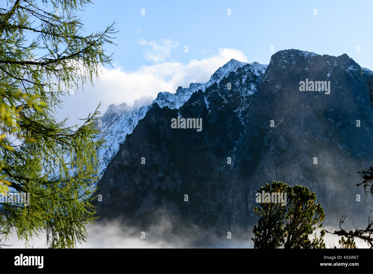 panoramic view of of mountains in misty forest. far horizon Stock Photo ...