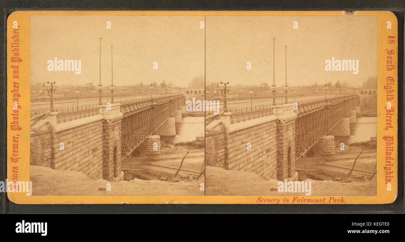 General view of Girard Avenue bridge, by Cremer, James, 1821-1893 Stock ...