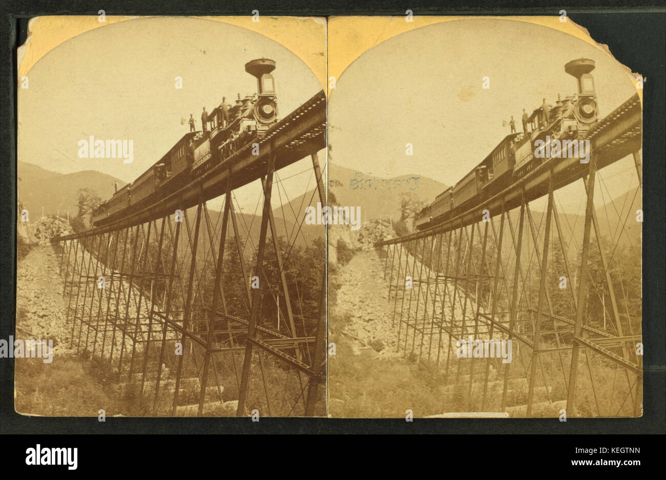 Frankenstein Trestle and Train, P. & O.R.R., Crawford Notch, by Kilburn ...