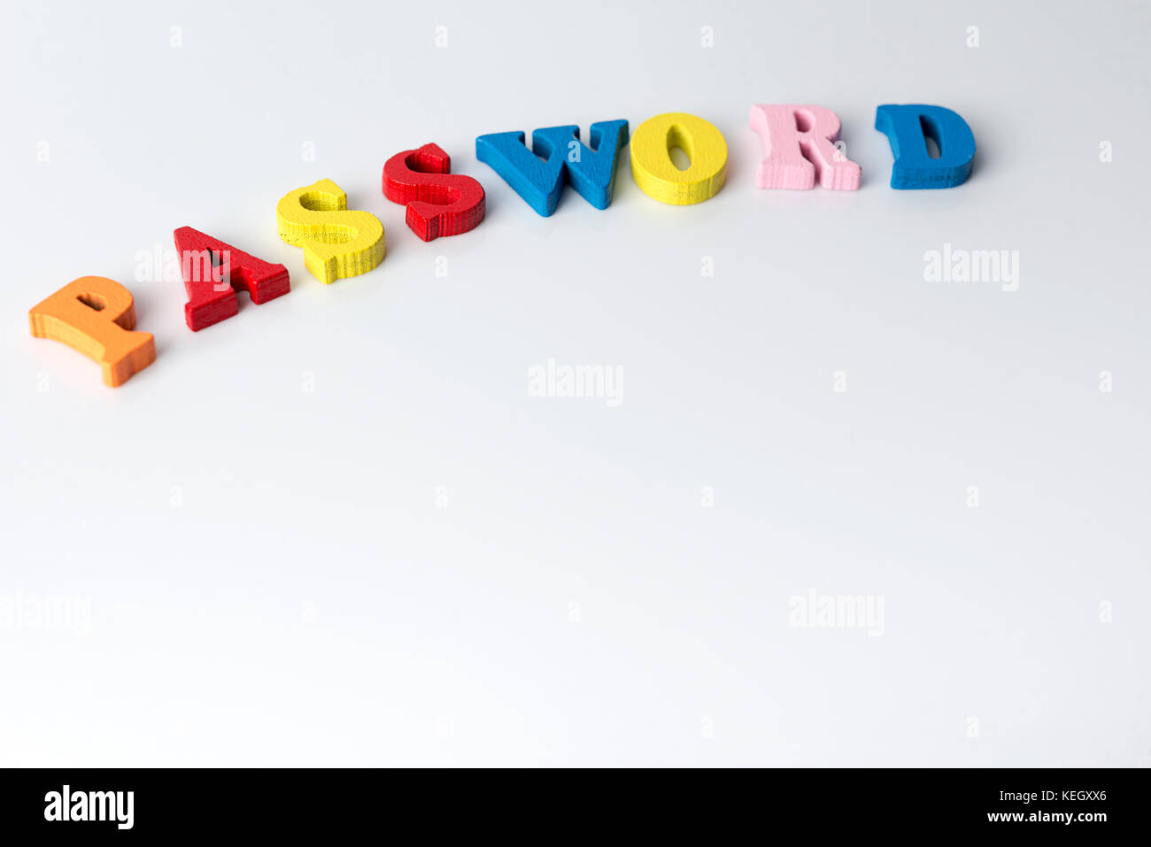 The word password on a white background from multi-colored letters ...