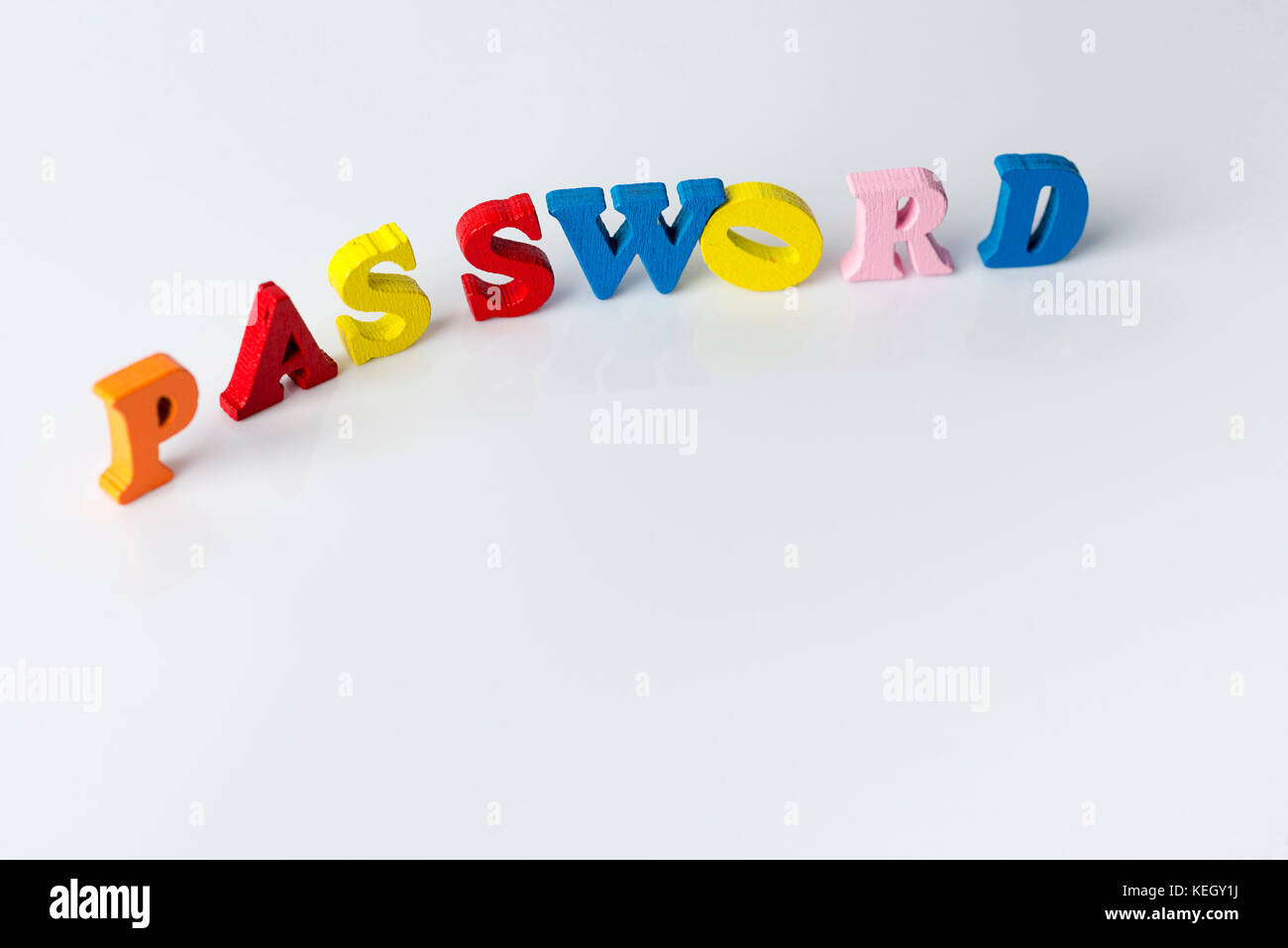 The word password on a white background from multi-colored letters ...