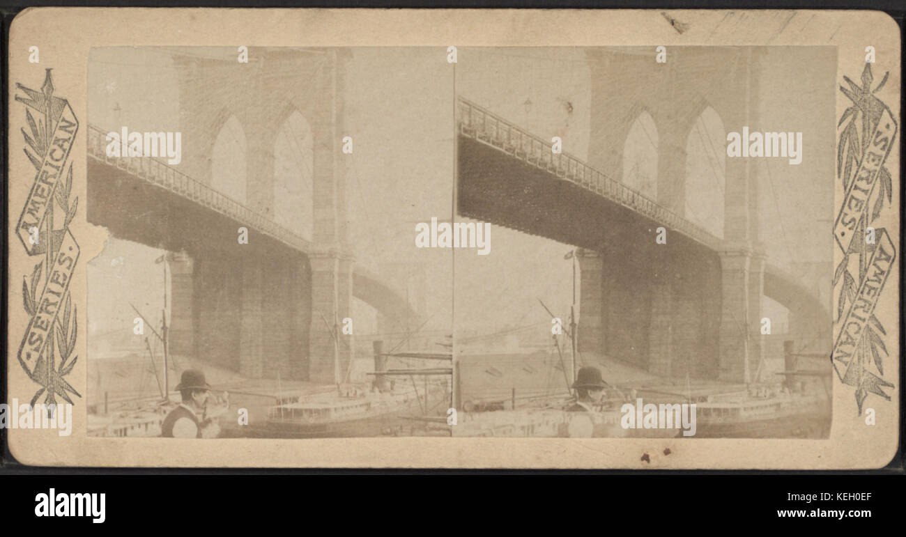 This stereoscopic view of the Brooklyn Bridge, taken from the Robert N ...