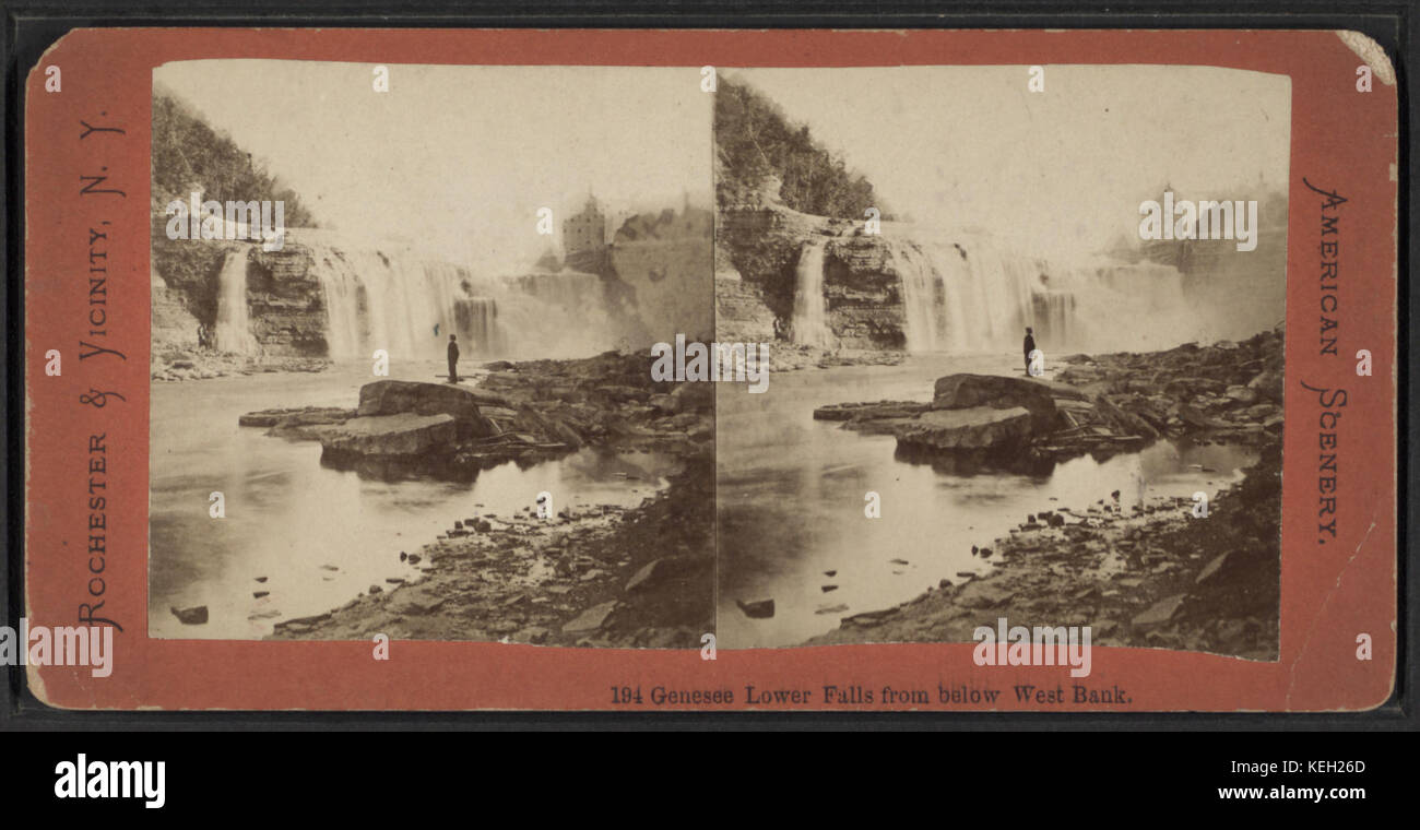 This stereoscopic view captures the Genesee Lower Falls, located along ...