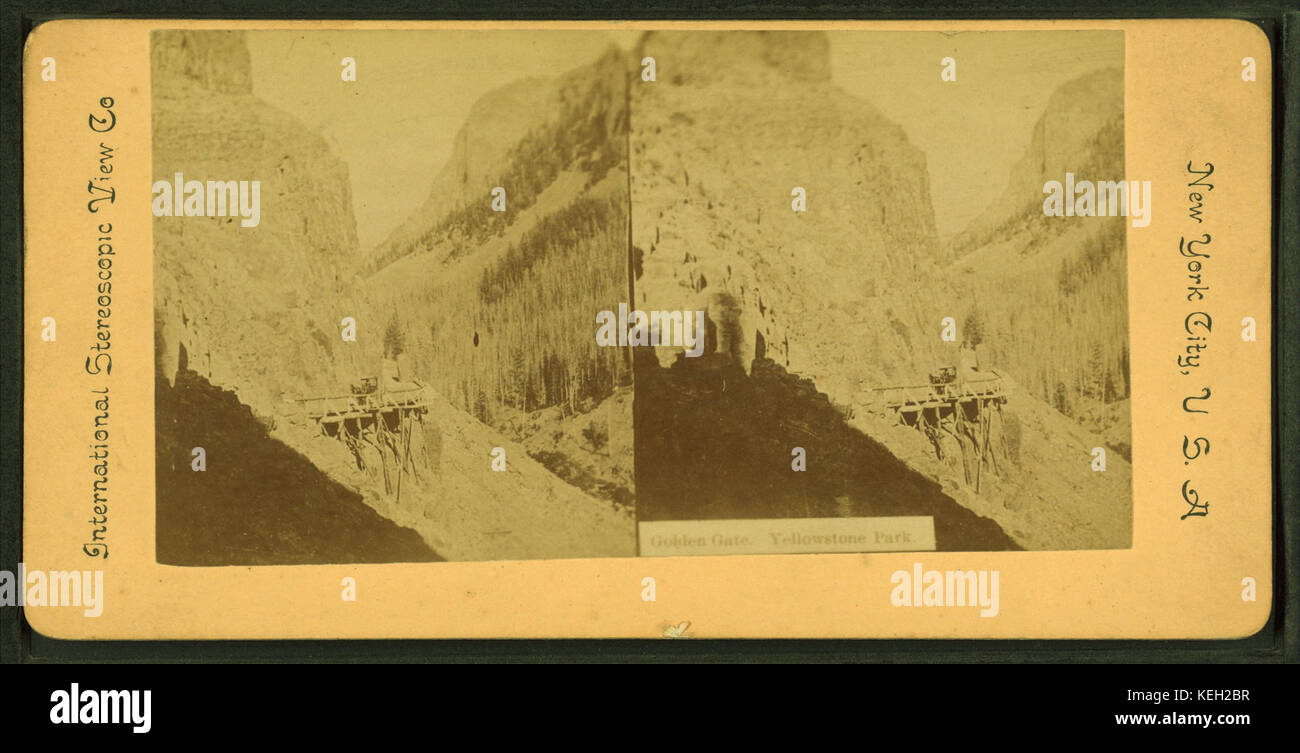 This stereoscopic view of the Golden Gate in Yellowstone National Park ...